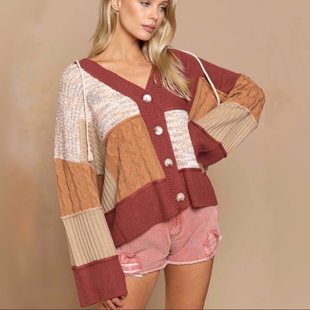 Pol Colorblock Oversized Cardigan Sweater - Gem